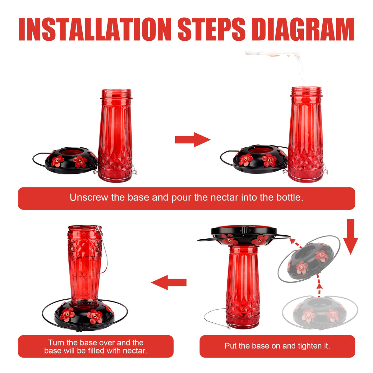 Glass Hummingbird Feeder, 6 Feeding Ports – Shoesmama